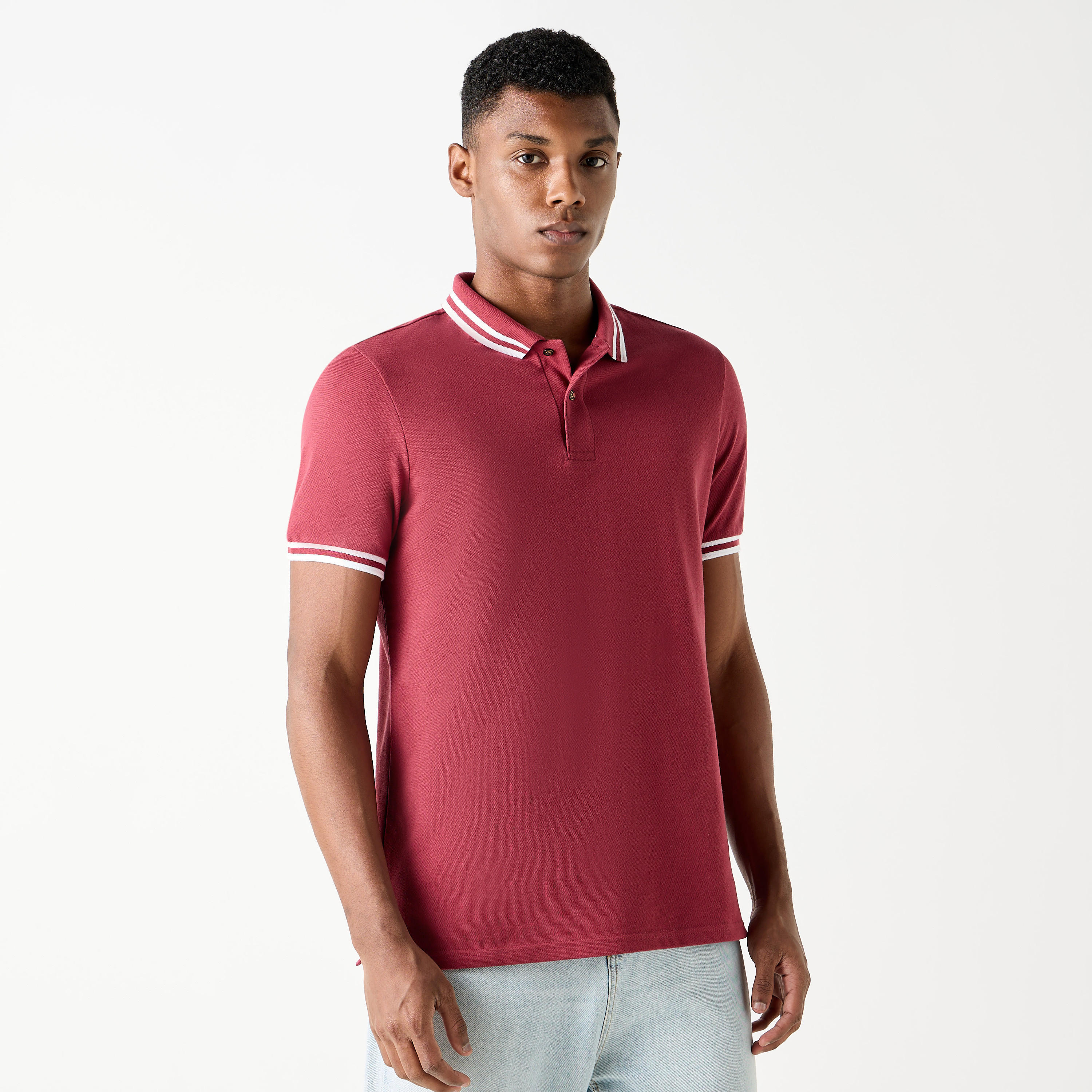 Shop Regular Fit Polo Collared T-shirt with Short Sleeves Online ...