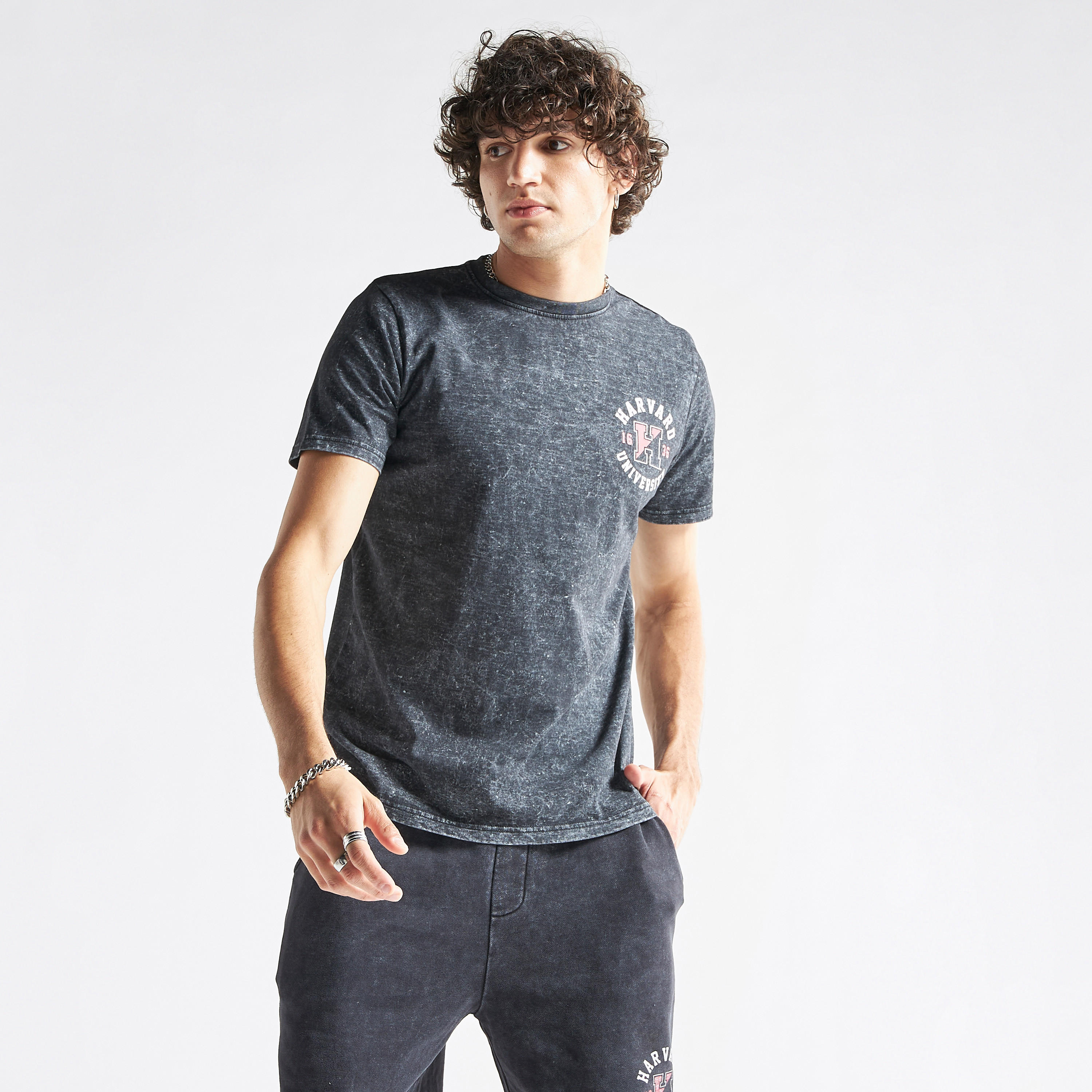 Shop Harvard University Logo Print Crew Neck T-shirt with Short Sleeves ...