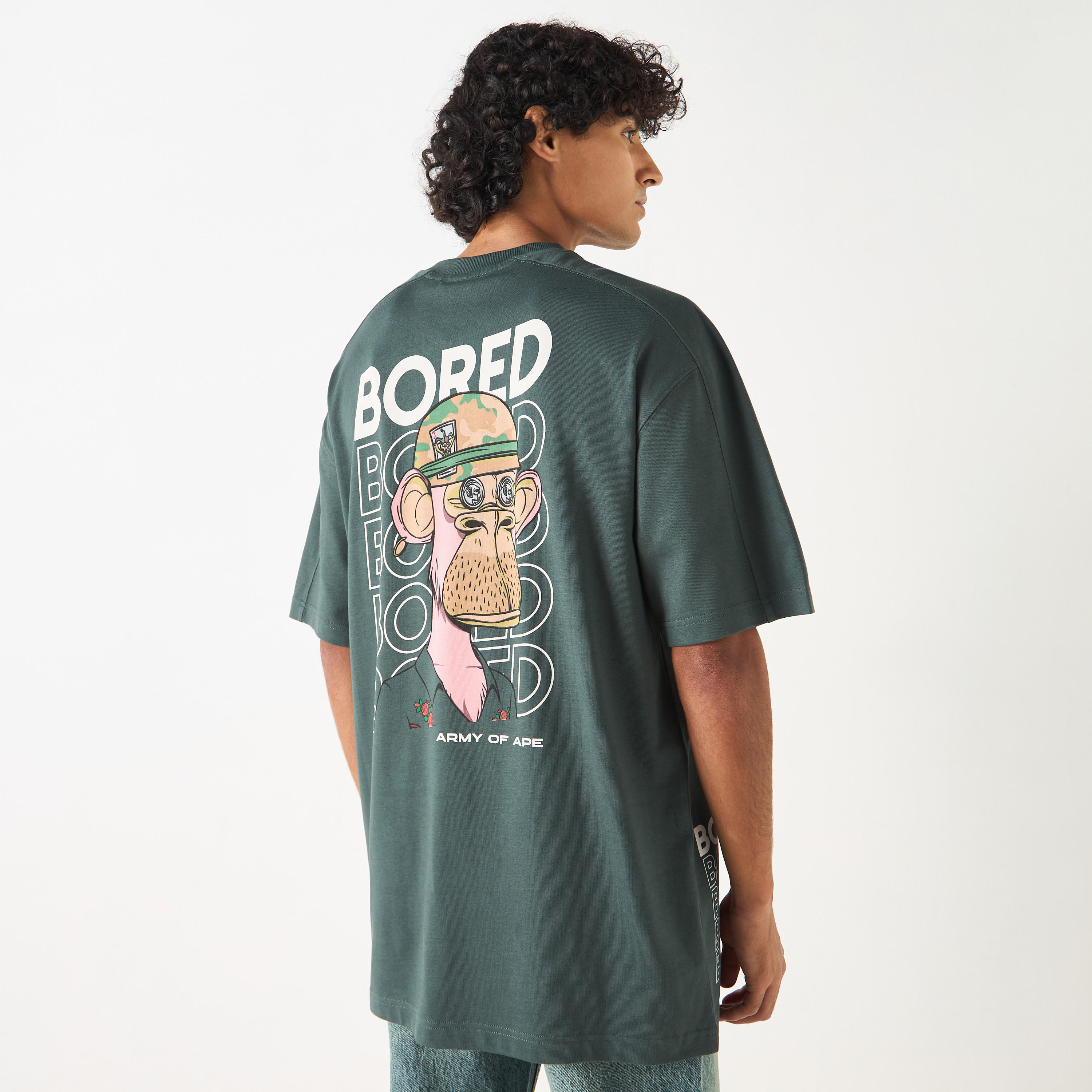 Shop Army of Ape Print Crew Neck T-shirt with Short Sleeves and Chest ...